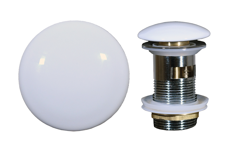 Gloss White Ceramic Round Clicker Waste - Atlanta Bathrooms