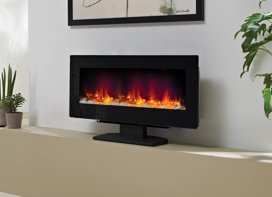 Amari - Flare Collection Wall Mounted Electric Fire in Black Glass