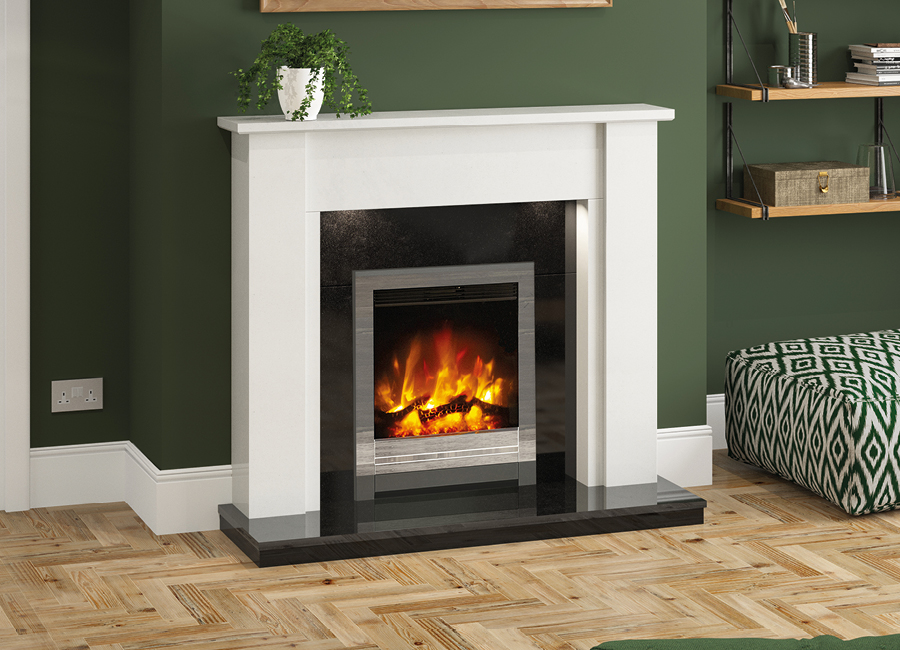 Elda - Flare Collection Marble Electric Fireplace in White & Black Granite