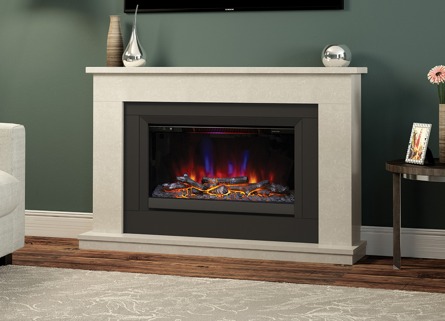 Carter - Flare Collection Micro Marble Electric Fireplace in White / Manila