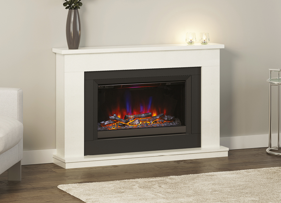 Carter - Flare Collection Micro Marble Electric Fireplace in White / Manila