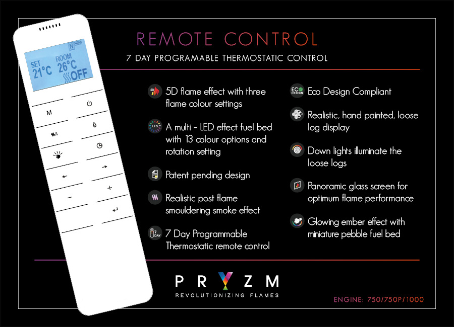 Volta - Pryzm Luxury hole in the wall electric fire. 2 sizes available.