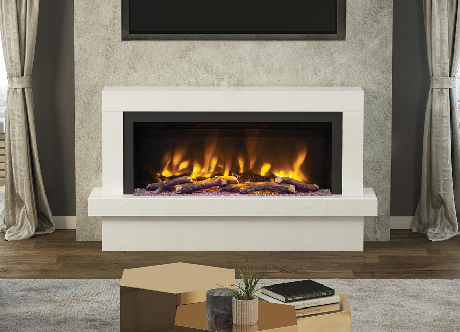 Impero Floor Standing - Pryzm Electric Fireplace in White or Manila marble
