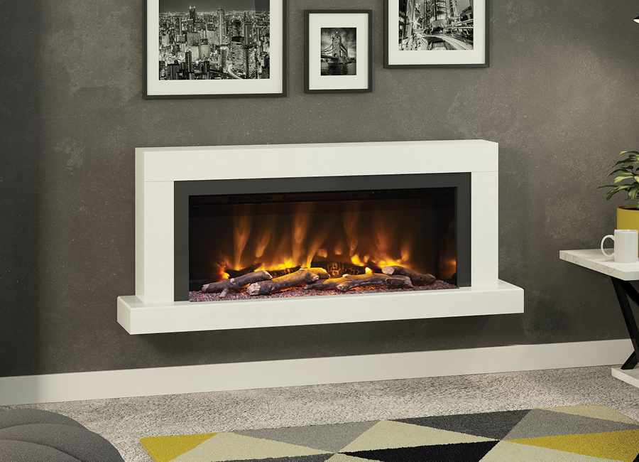 Impero Wall Mounted - Pryzm Electric Fireplace in White or Manila marble
