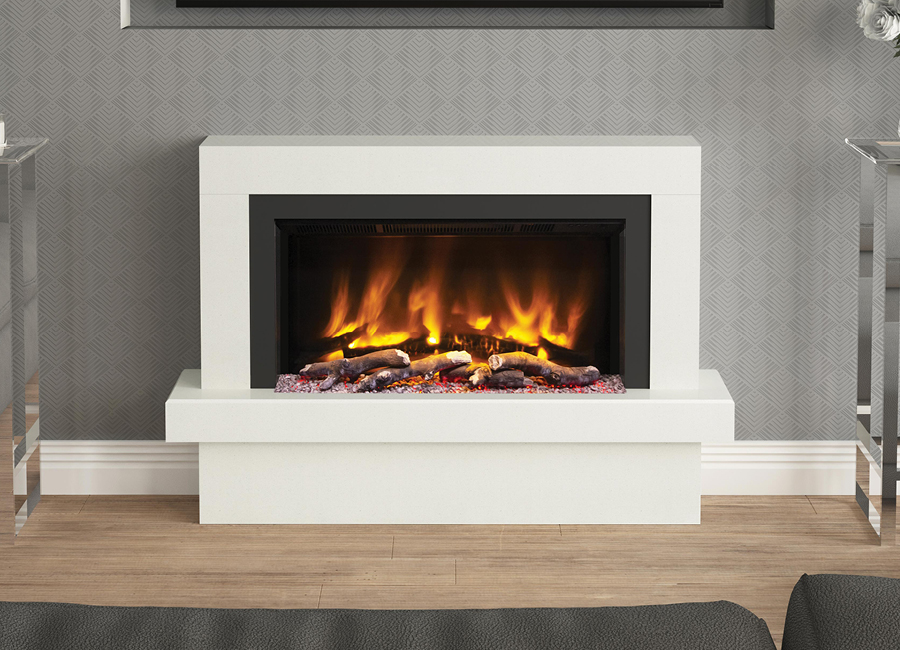 Impero Floor Standing - Pryzm Electric Fireplace in White or Manila marble