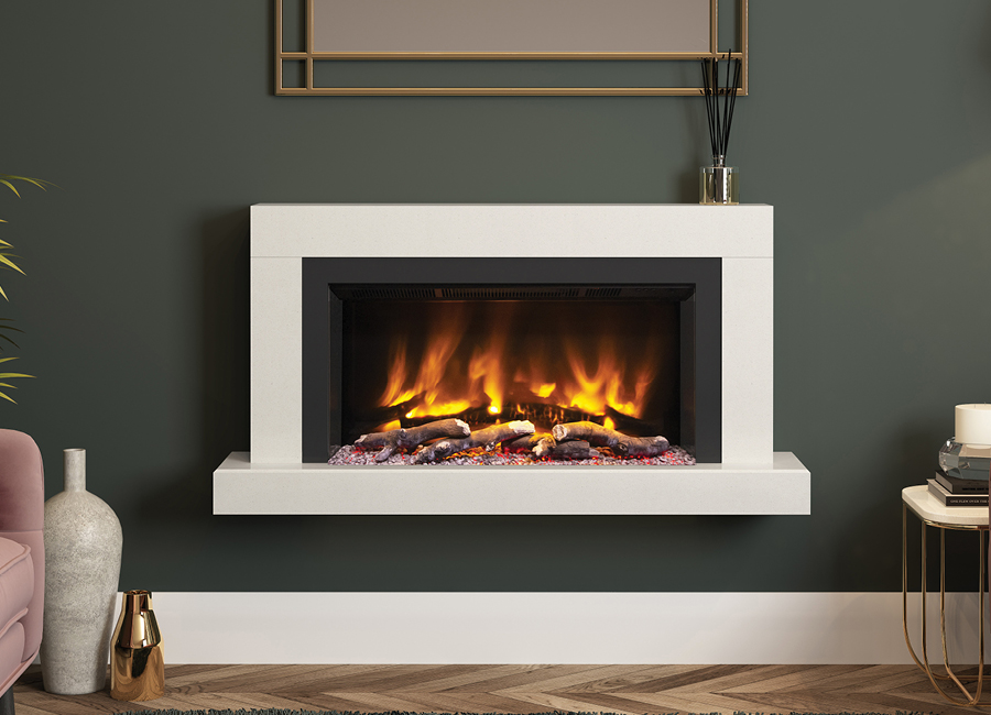 Impero Wall Mounted - Pryzm Electric Fireplace in White or Manila marble