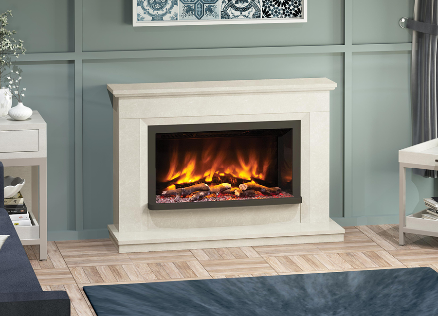 Vistus - Pryzm Electric Fireplace Complete Suite in White or Manila marble